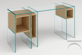 Marcell desk console in glass with containers